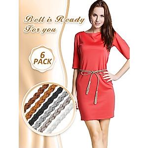 Geyoga 6 Pieces Women's Waist Belt Braided Woven Tassels Chain Belt PU Leather Rope Belt Skinny Tie Belt Boho Fringe Belt for Skirt Dress