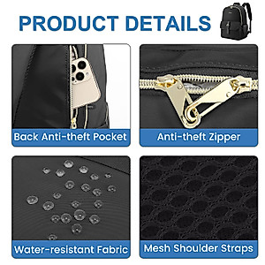 LOVEVOOK Laptop Backpack for Women, Stylish Laptop Bookbag, Water Resistant Travel Backpack, Carry On College School Backpack, Fits 15.6" Laptop (Black, M- 15.6 inches)