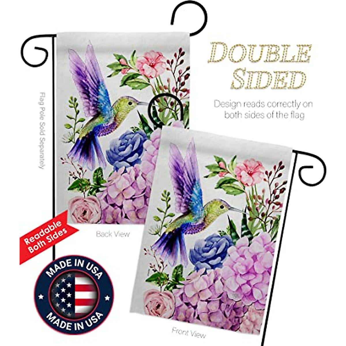 Breeze Decor Purple Hummingbird Garden Flag Friends Birds Flamingo Cardinal Peacock Springtime Natural Wildlife House Decoration Banner Small Yard Gift Double-Sided, Made in USA