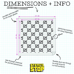 GG Pattern Stencil - Seamless Repeating Design for DIY, Walls, Decor - Durable 14 Mil Mylar Plastic (12 x 12 inches)