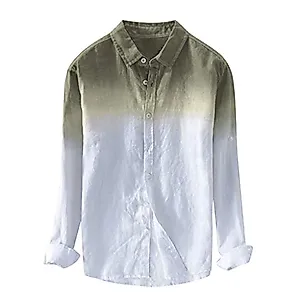 VEFSU Summer Men's Cool and Thin Breathable Collar Hanging Dyed Gradient Cotton Linen Shirt