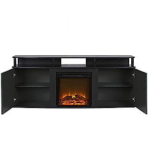 Ameriwood Home Carson Fireplace TV Stand for TVs up to 70 Inch, Replaceable Electric Fireplace Insert Heater, Realistic Log and Flame Effect, For Living Room or Bedroom, Black