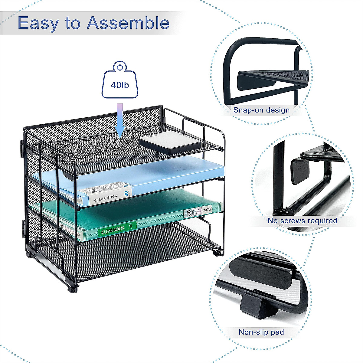 Zikopomi Black Professional Desk Organizer with 3 Compartments, Pen Holder, Drawer, Letter Tray for Office, School, Home