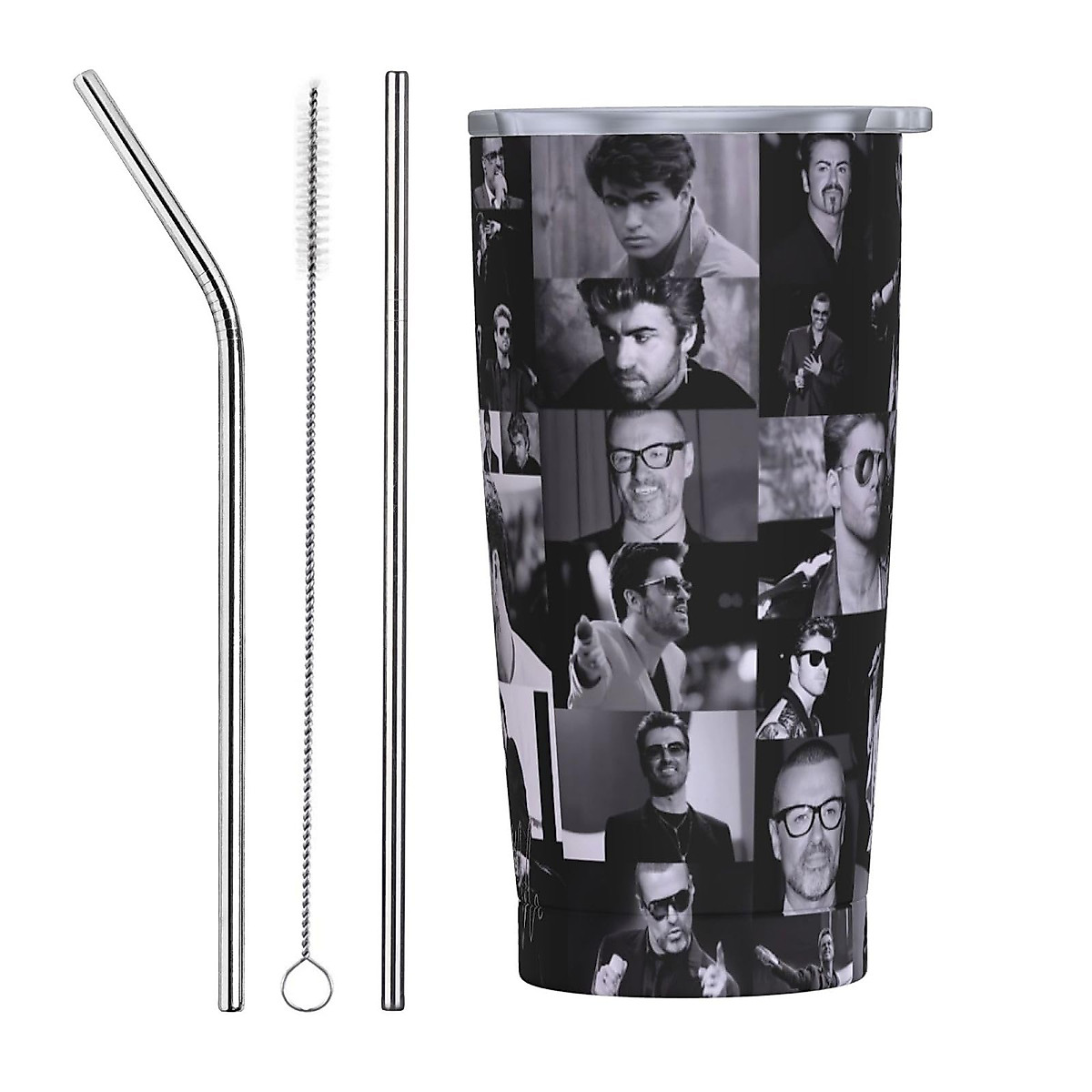 DFAGGQL George Music Michael Stainless Steel Insulated Tumbler Coffee Mug Water Cup Vacuum Bottle with Straw and Lid 20 oz