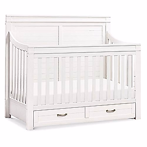 NAMESAKE Wesley Farmhouse 4-in-1 Convertible Storage Crib in Heirloom White, Greenguard Gold Certified