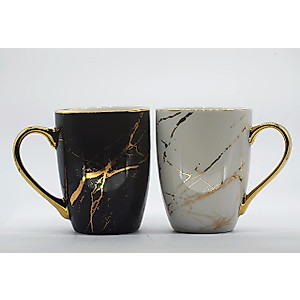 Set of Golden Marble White and black coffee mug ceramic tea cup for men women Christmas gift Perfect for Coffee, Cappuccino, Tea, (WHITE & BLACK)