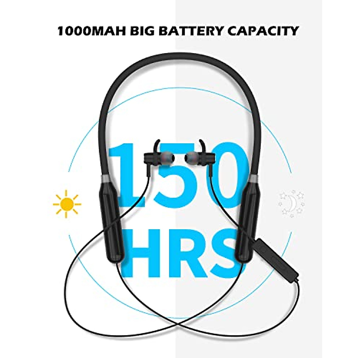 OINMELY 150Hours Playtime Bluetooth Neckband Headphones V5.0 Wireless Headset Sport Earbuds w/Mic Playtime Cordless Noise-Canceling Earphones for Gym Running Compatible with iOS Samsung Android