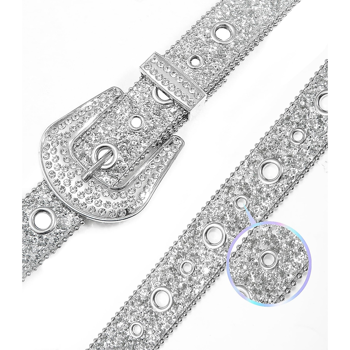 Kajeer Rhinestone Belt for Men Women, Vintage Cowgirl Diamond Bling Belts for Jeans(Silver, Medium)