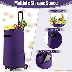 Golbsky Folding Shopping Cart Rolling Utility Cart w/Removable Waterproof Bag Dark Blue (Purple)