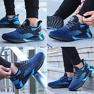 AONEGOLD Safety Shoes for Men Steel Toe Sneaker Work Shoes Lightweight Breathable Industrial Construction Shoes Roofing Shoes(Blue, 41)