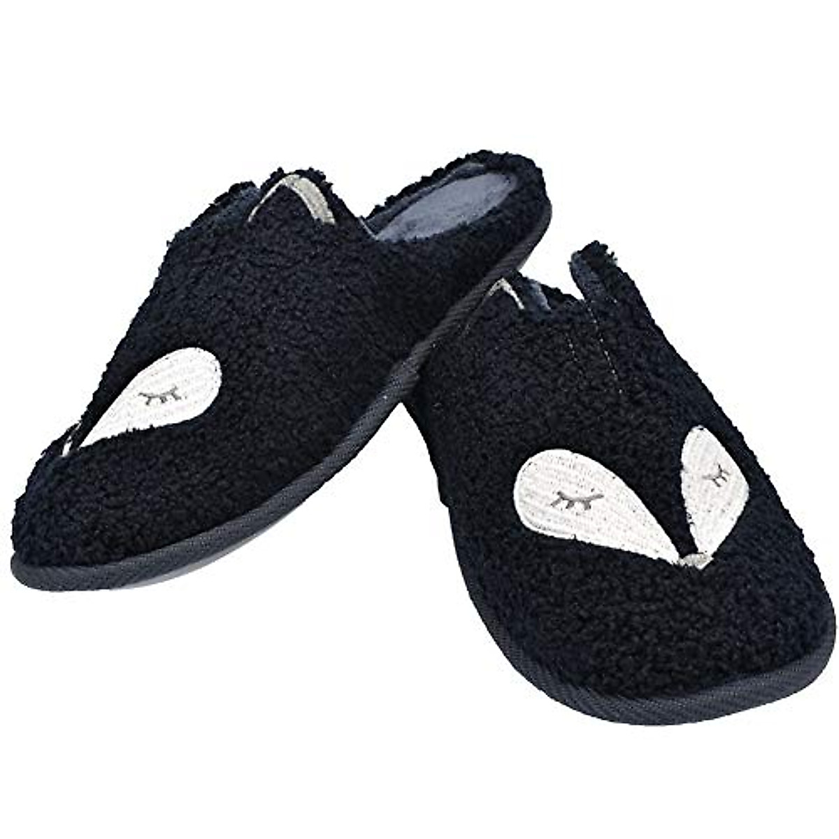 Tuiyata Black Cute Fox Animal Slippers for Women Mens Winter Warm Memory Foam Cotton Home Slippers Soft Plush Fleece Slip on House Slippers for Girls Indoor Outdoor Shoes