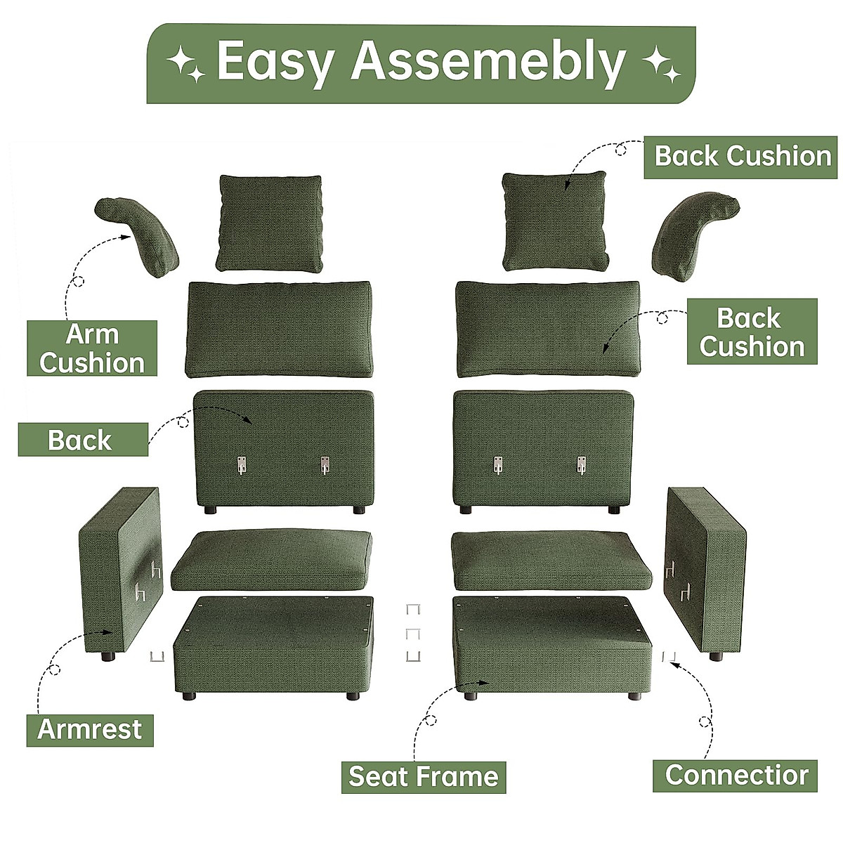Guyii Sectional Sofa Couch, Modern Luxury Oversized 4-Seater Green Sofa with Storage Ottoman, Convertible Sofa with Back Cushions, L-Shaped Sofa for Living Room, Apartment, Home
