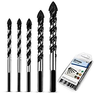 QWORK 5 Pcs Set (6, 6, 8, 10, 12mm) Multi-Material Drill Bit Set for Tile,Concrete, Brick, Glass, Plastic and Wood Tungsten Carbide Tip Best for Wall Mirror and Ceramic Tile on Concrete and Brick Wall