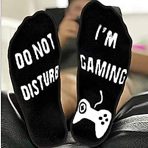 Ubrand Gaming Socks with Silver Fiber Gaming Finger Sleeves , Do Not Disturb I'm Gaming ,Gaming Socks for Teen Boys Gamer with Glowing, Novelty Socks for Men Women(Black-Luminous-Short)