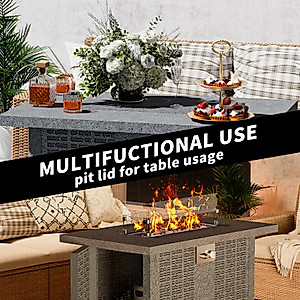 Essential Lounger 42 Inch Fire Pit Table, 50,000 BTU Rectangle Propane Gas Fire Pit, Outdoor Fire Pit Dining Table with Lid,Glass Wind Guard,Waterproof Cover,Lava Rocks - Steel