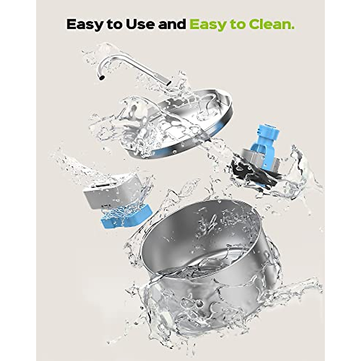 AOOGITF Cat Water Fountain, 304 Stainless Steel Pet Water Fountain, 24/7 Keep The Water Fresh, 74oz Capacity, Ultra-Quiet, No Sputter, Compact, Easy Cleaning, Suit for Pets