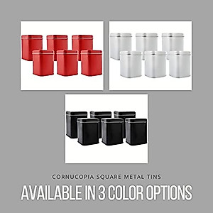 Cornucopia Square Black Metal Tins (6-Pack); for Tea, Gift Boxes, and Storage, 3-Inch Tall, 1-Cup Capacity