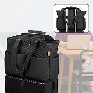 Fasrom Teacher Bag for Work Women, Large Utility Tote Bag with Laptop Compartment for Teacher Essentials (Empty Bag Only), Black