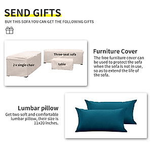 Lviden 4 Pieces Patio PE Wicker Sofa Sets Outdoor Rattan Conversation Furniture Set sectional Couch with Table and Peacock Blue Cushions