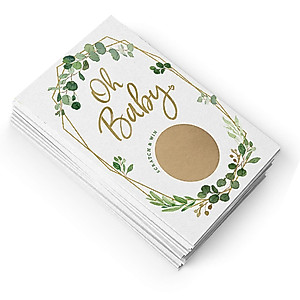 Printed Party Baby Shower Game – Greenery Scratch Off Cards for Girl or Boy, Botanical Theme, 30 Cards & Stickers