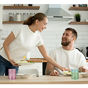 6 Pack Pink Vintage Glassware Set, 10oz Romantic Drinking Glasses, Colored Water Glasses, Pink Embossed Glass Cups for Juice, Cocktails, Beer, Iced Tea, Soda