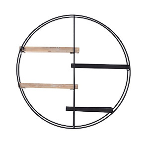 Linon Kenson Round Metal and Wood Four Shelf Wall Storage in Black
