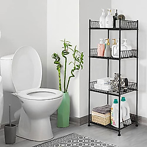 OYEAL Bathroom Shelves Freestanding Bathroom Towel Storage 4 Tier Wire Shelving Unit with Guard Bathroom Shelf Organizer Standing for Pantry Kitchen Laundry Room Organization, Black