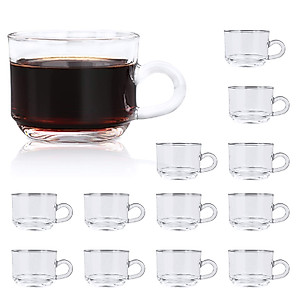 QAPPDA Clear Coffee Mug With Handle 6 oz, Glass Mugs With Handle,Warm Beverage Mugs,Glass Cups Tea Cups Latte Cups Cappuccino Mugs Set of 12 KTZB58