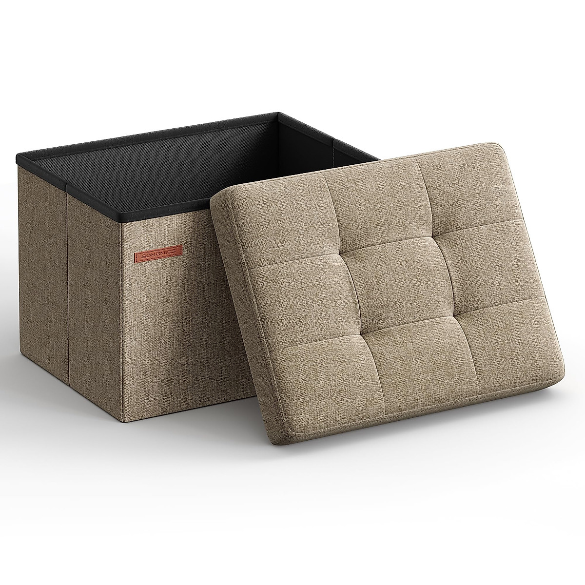 SONGMICS MAZIE Collection - Small Folding Storage Ottoman, Foot Rest Stool, 12.2 x 16.1 x 12.2 Inches, 286 lb Load Capacity, for Living Room, Bedroom, Home Office, Dorm, Light Taupe ULSF102K01