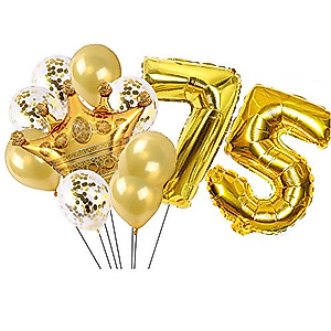 Kunggo Gold 75th Birthday wedding anniversary Party Decorations Supplies,Gold Number 75 Foil Mylar Balloons Latex Balloons Decoration,Funny sweet 75th Birthday for WomenMen.