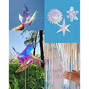 35 in x 50 ft Iridescent Cellophane Wrap Roll – Rainbow Cellophane Roll, Iridescent Film Cellophane Bags Large, Rainbow Wrapping Paper for Flower Gift Baskets Wrap DIY Wrapping (35" fold into 17.5")