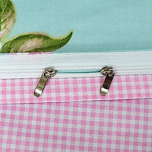 FADFAY Shabby Floral Duvet Cover Set Pink Grid Cotton Farmhouse Bedding with Hidden Zipper Closure 3 Pieces, 1duvet Cover & 2pillowcases,King/California King Size