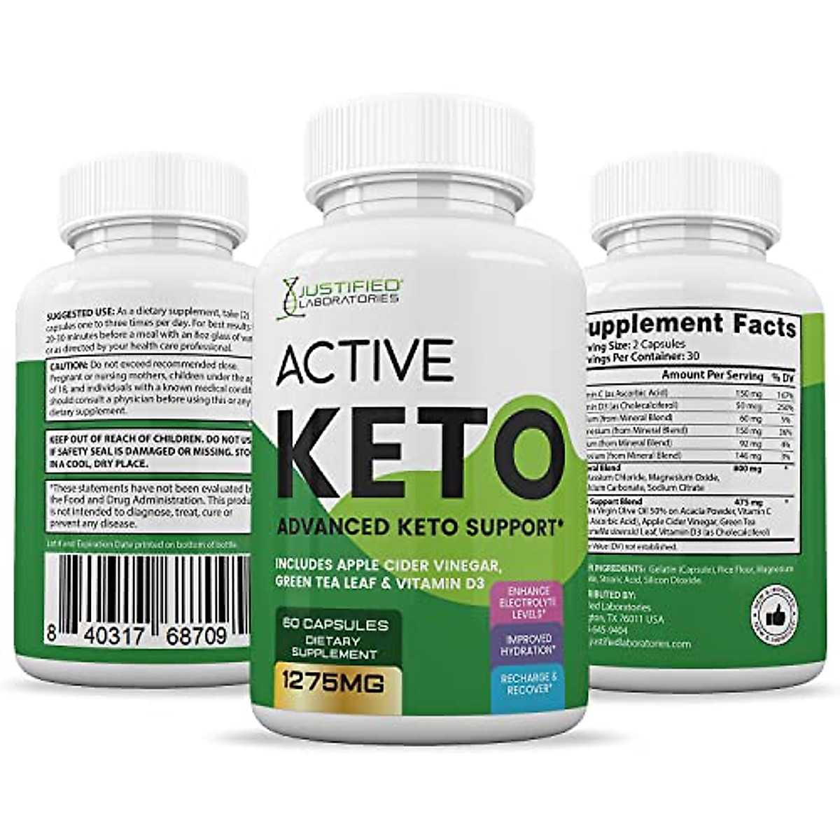 Justified Laboratories Active Keto Max ACV Pills 1275MG Formulated with Apple Cider Vinegar Keto Support Blend 60 Capsules (180 Count (Pack of 3))