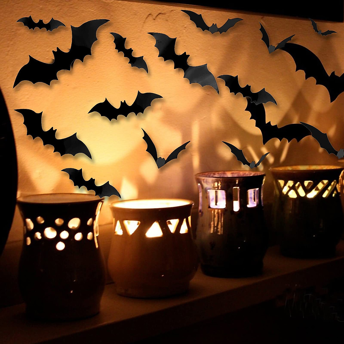 Halloween Bats 4 Size Bats Wall Decor Halloween Decorations Indoor,122 Pcs 3D Bat,Spooky Hallowen Decorations for Bedroom Home Porch Window,Halloween Party Decorations