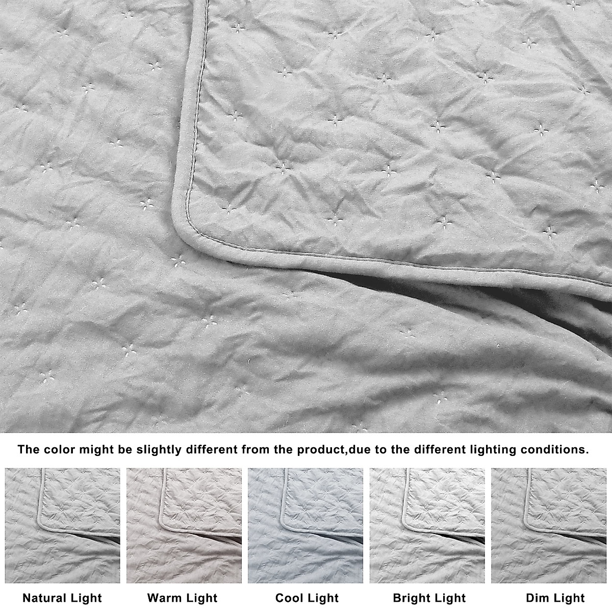 ROARINGWILD Light Grey Twin Size Quilt Bedding Sets with Pillow Sham, Lightweight Bedspread Coverlet, Quilted Blanket Thin Comforter Bed Cover, All Season Summer Spring, 2 Pieces, 68x90 inches
