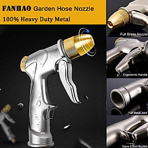 FANHAO Upgrade Garden Hose Nozzle Sprayer, 100% Heavy Duty Metal Handheld Water Nozzle High Pressure in 4 Spraying Modes for Hand Watering Plants and Lawn, Car Washing, Patio and Pet
