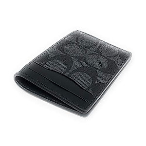 Coach Men's Magnetic Leather, Card Case, Qb/Charcoal, Small