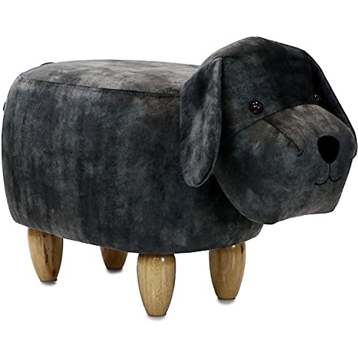 Critter Sitters 14-In. Seat Height Faux-Suede Dark Gray Dog Animal Shape Small Ottoman, Kids Furniture for Nursery, Bedroom, Playroom, and Living Room Decor, Multifunctional Cushioned Step Stool