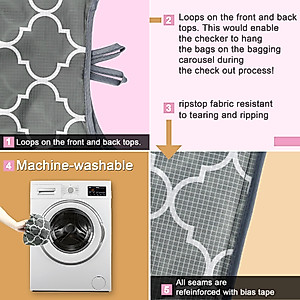 BeeGreen Shopping Bags Reusable Grocery Tote Bags 6 Pack XLarge 50LBS Ripstop Geometric Fashion Recycling Bags with Pouch Bulk Machine Washable Nylon Bags Black Gray Blue Navy Teal Christmas