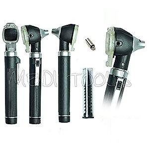 New Premium LED Bright Light Diagnostic Otoscope Pocket Size (Black) + 1 Free Extra Replacement Bulb