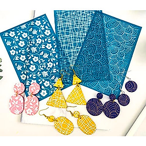 Alinacutle Polymer Clay Silk Screen Stencils for Earrings Printing DIY Jewelry, 3- Silkscreen Stencils & 1- Squeegee