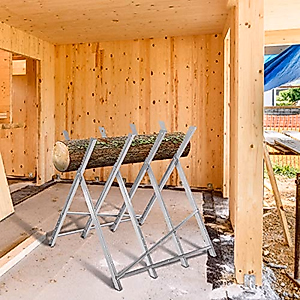 Goplus Portable Folding Sawhorse, Adjustable Steel Sawbuck for Firewood, Heavy Duty 220 lbs Sawhorse Work Table, Lightweight Log Wood Cutting Saw Horses Stand