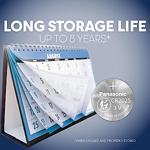 Panasonic CR2025 3.0 Volt Long Lasting Lithium Coin Cell Batteries in Child Resistant, Standards Based Packaging, 4-Battery Pack