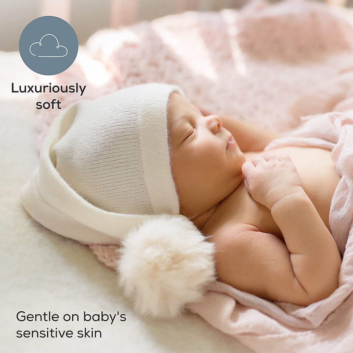 First Landings Cashmere Wool Newborn Hats (2-Pack) Ultra Soft Baby Hats Gift Set - Adorable Long Baby Beanie with Pom Poms - Newborn Photography Props