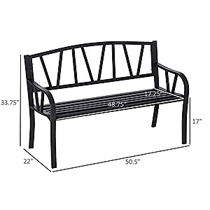 Outsunny 2-Seater Outdoor Garden Patio Bench with a Solid Metal Build, Decorative Backrest, & Ergonomic Comfort Armrests