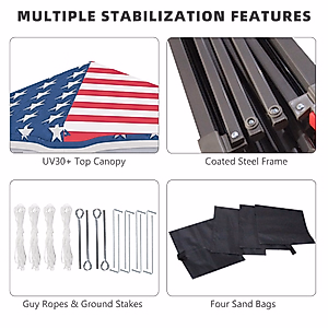 Outsunny 10' x 10' Pop Up Canopy Tent with Netting, Instant Tents for Parties, Height Adjustable, with Wheeled Carry Bag and 4 Sand Bags for Outdoor, Garden, Patio, American Flag