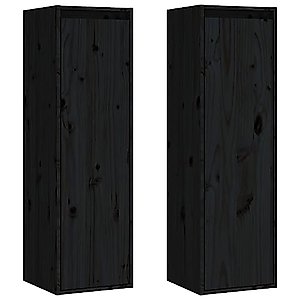 MSLAONXC Wall Cabinets 2 pcs Black,Bathroom Cabinet,Bedroom Cabinet,Hanging Cabinet,Wall Decor,for Laundry Room, Bathroom, Kitchen, Bedroom, Office,Living Room,11.8"x11.8"x39.4" Solid Pinewood