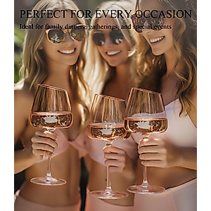 OUHT Blush Pink Wine Glasses (Set of 6) | 18oz Handcrafted - Long stemmed Crystal Wine Glasses For Red Wine | slanted rim design | Elegant Gift Box (Blush Pink)