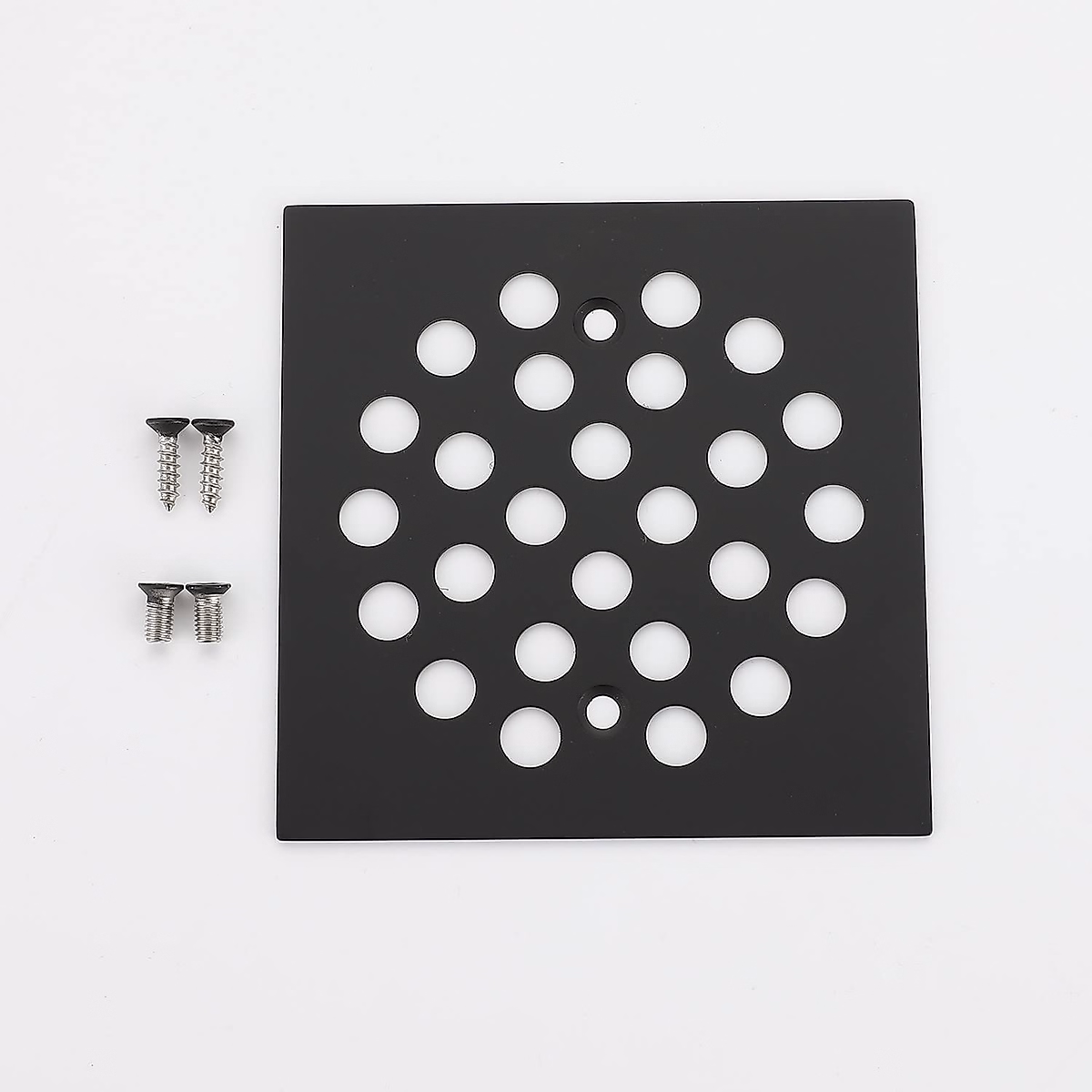 Square 4-1/4 Inch Screw-in Floor Drain Cover Replacement Stainless Steel Shower Drainer Grate with Screws (Matte Black)