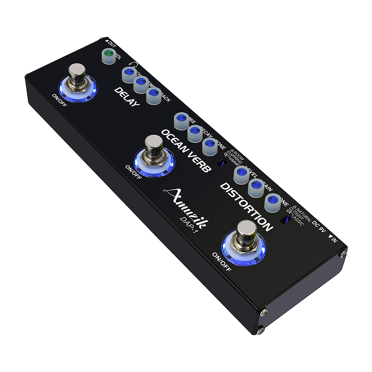 Amuzik Multi Guitar Effect Pedal for Guitar Multi Electric Combined Effects Delay Ocean Verb Distortion 3-In-1 Pedals True Bypass DAP-1